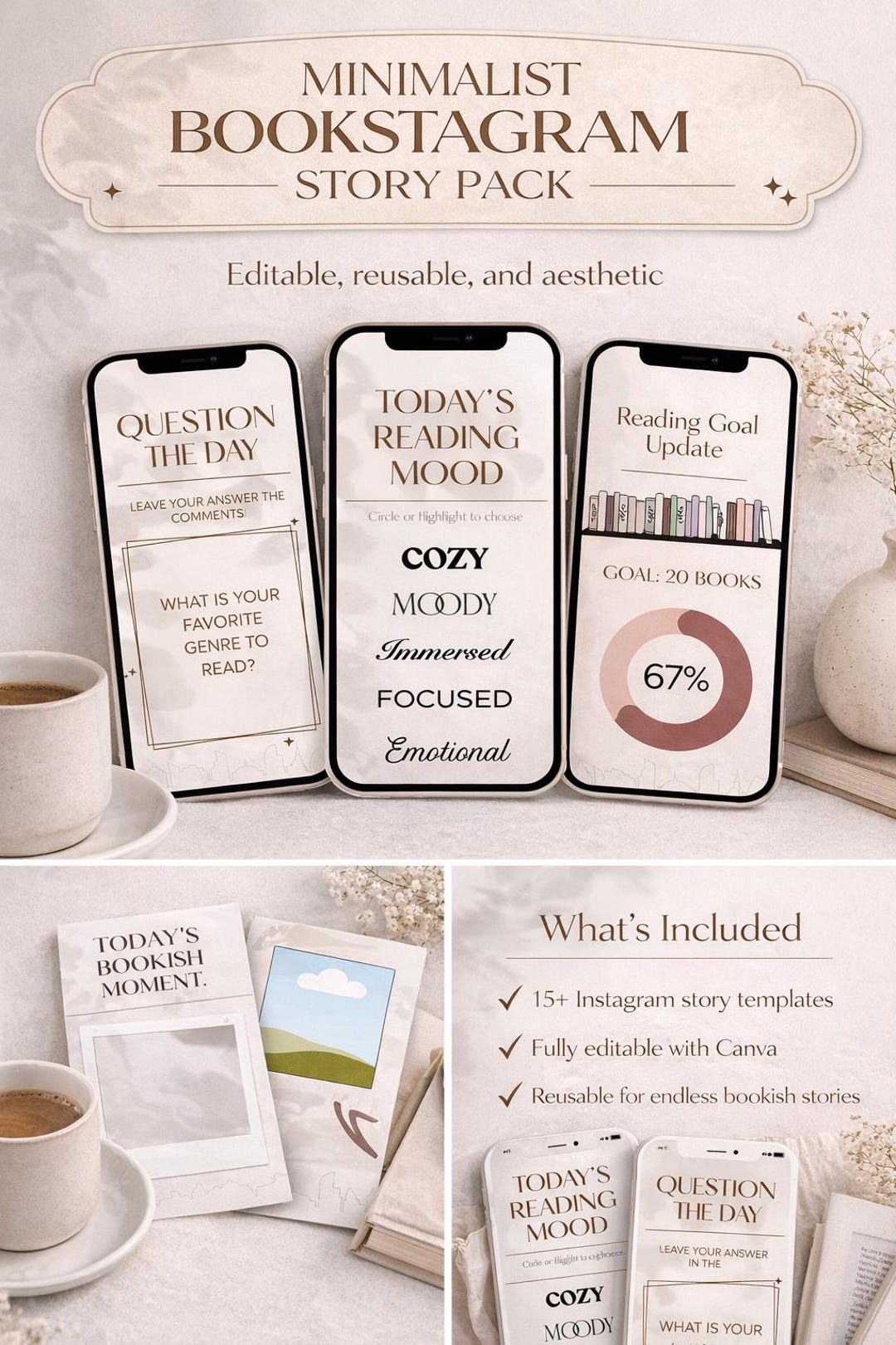 Bookstagram Instagram Story Templates | Minimalist Story Pack for ...