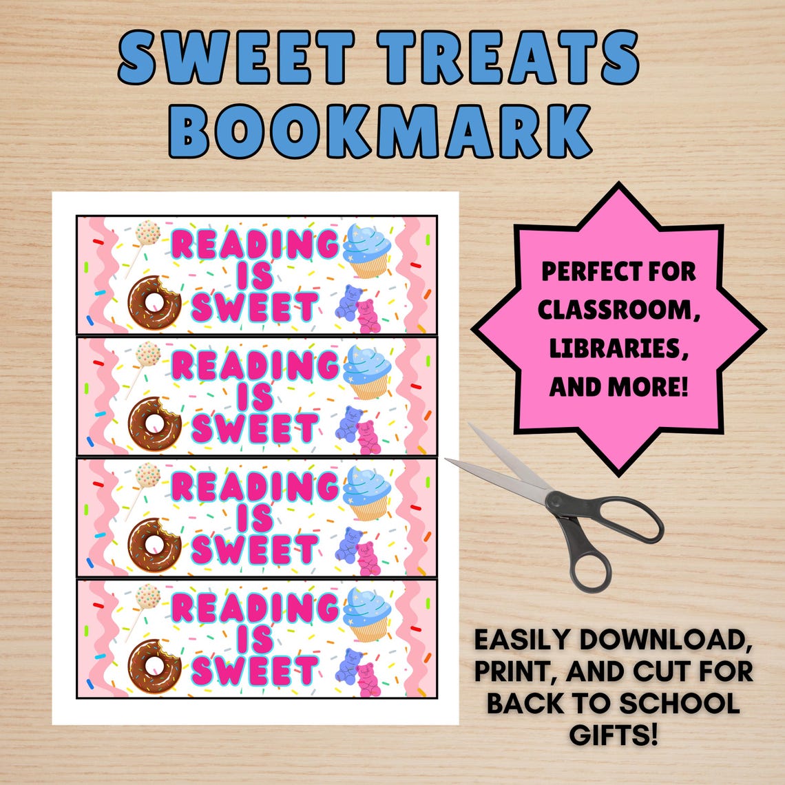 Dessert Bookmarks: Reading is Sweet - Printable Kids Bookmark (digital ...