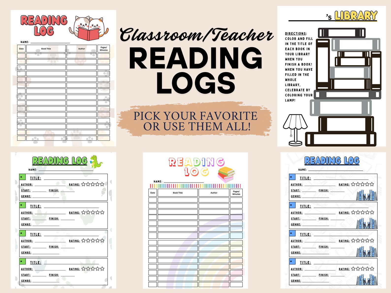 Themed Reading Log for Kids: Classroom Tracker, Printable PDF - Etsy
