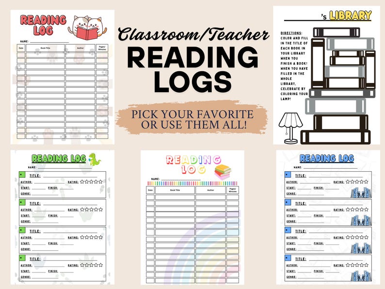Themed Reading Log for Kids: Classroom Tracker, Printable PDF - Etsy