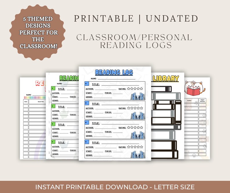 Themed Reading Log for Kids: Classroom Tracker, Printable PDF - Etsy