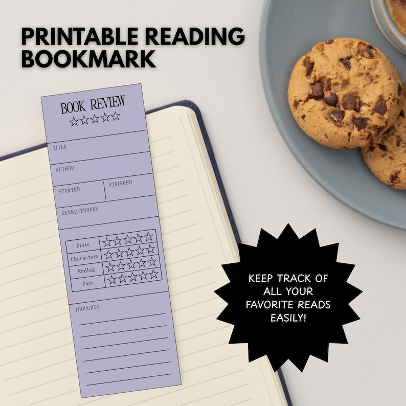 Printable Book Review Bookmark: Custom Color Reading Tracker (PDF ...