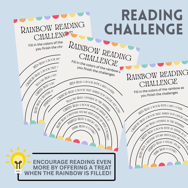 Rainbow Reading Challenge for Kids: Printable Summer Reading Tracker ...