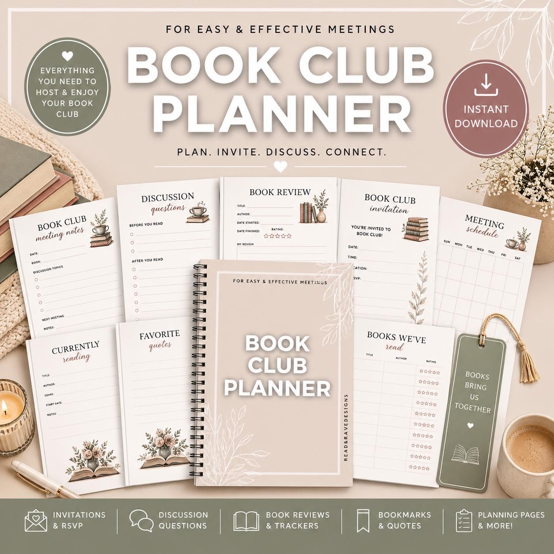 Ultimate Book Club Host Bundle | 24 Page Printable Planner, Invitations ...