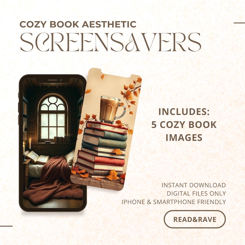 Bookish iPhone Wallpaper | Cozy Reader Screensaver (digital Download ...