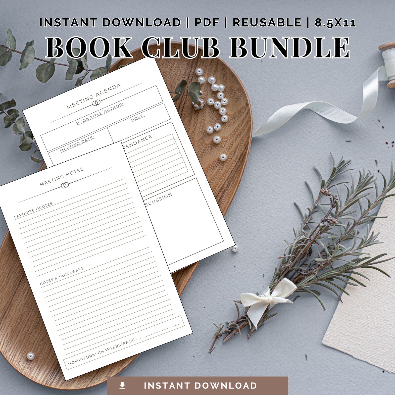 Book Club Meeting Agenda Printable | PDF Template for Reading Groups ...