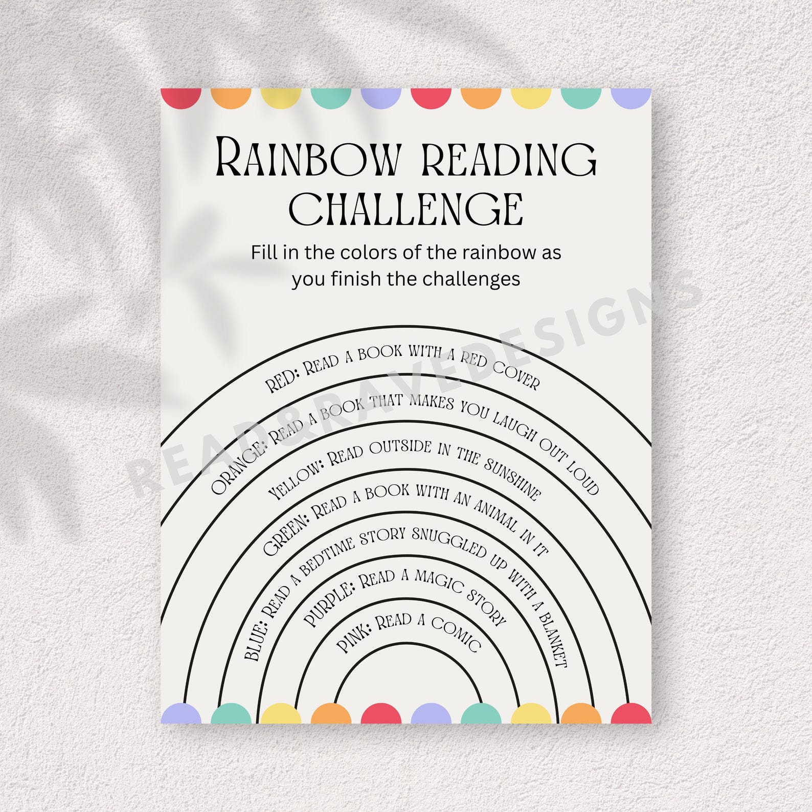 Rainbow Reading Challenge for Kids: Printable Summer Reading Tracker ...