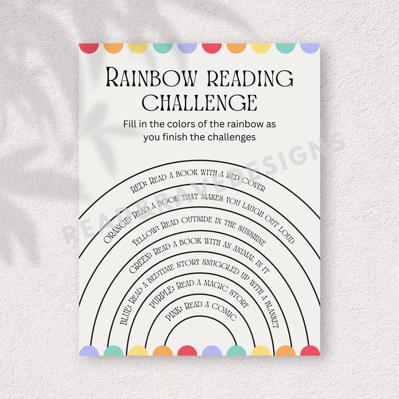 Rainbow Reading Challenge for Kids: Printable Summer Reading Tracker ...