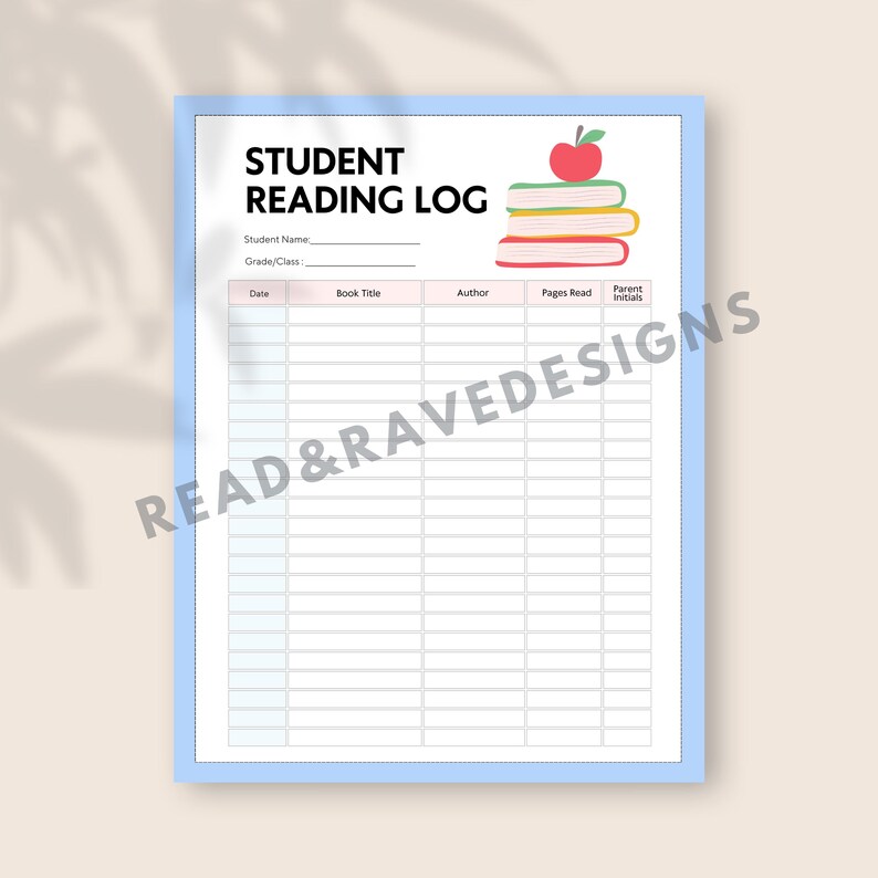 Printable Student Reading Log: Classroom Homework Tracker (PDF Download ...