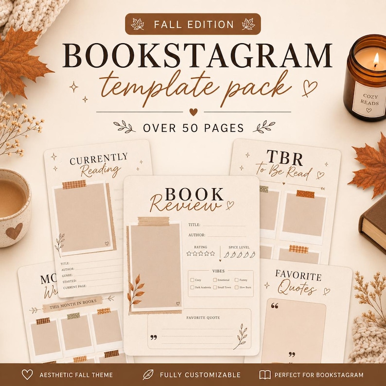Fall Bookstagram Templates | Canva Posts (digital Download) - Etsy UK