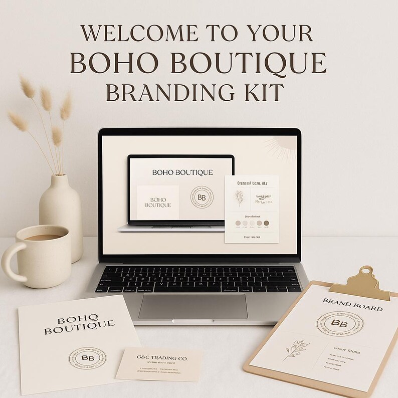 Boho Boutique Branding Kit Canva; Logo, Submark, Business Card, Social ...