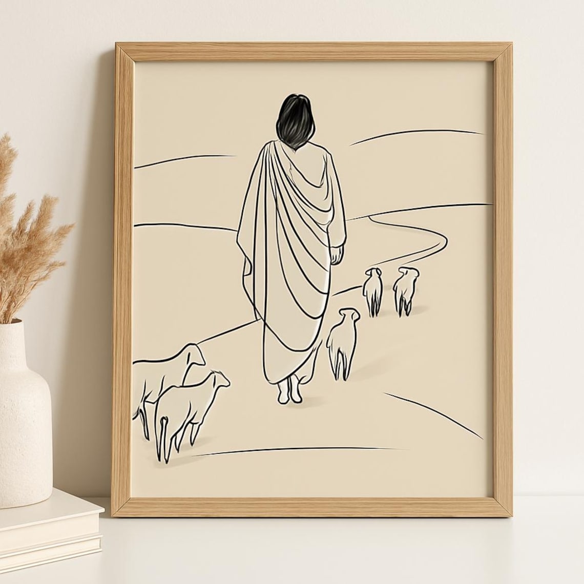 Minimalist Shepherd Wall Art – Jesus With Sheep Line Drawing ...