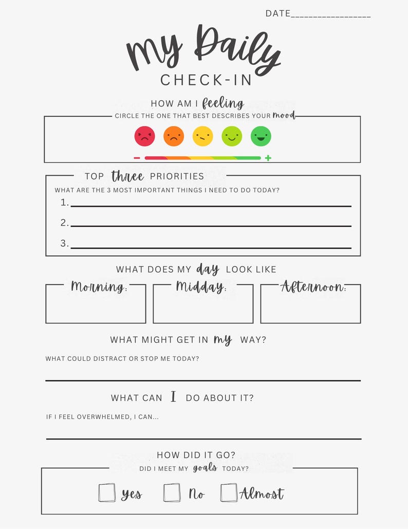 Executive Functioning Daily Journal Page for Kids | SEL Check-in ...
