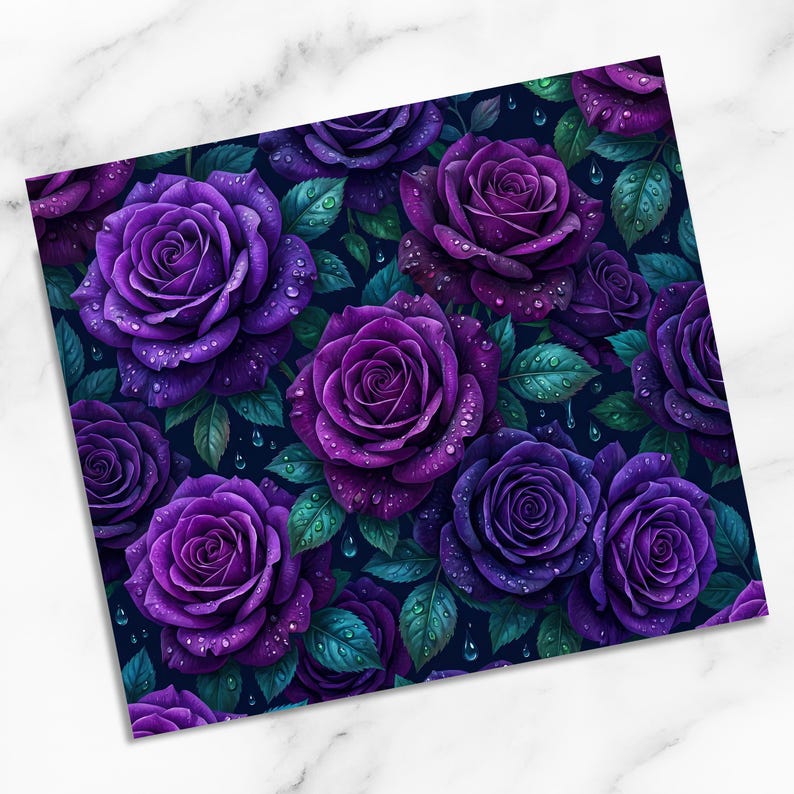 Purple Roses Tumbler Wrap PNG 20oz Skinny Sublimation Seamless Floral ...