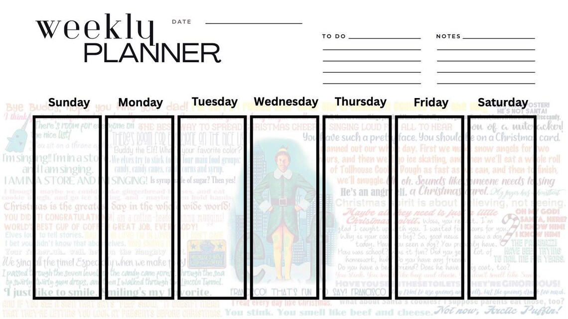 Elf Printable Weekly Planner - Etsy