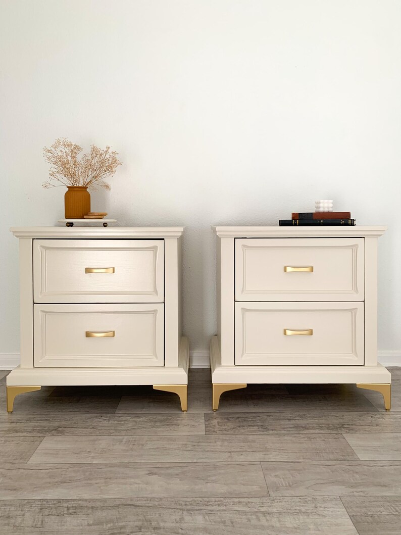 SOLD!! Beige Solid Wood Nightstands Pair - Etsy