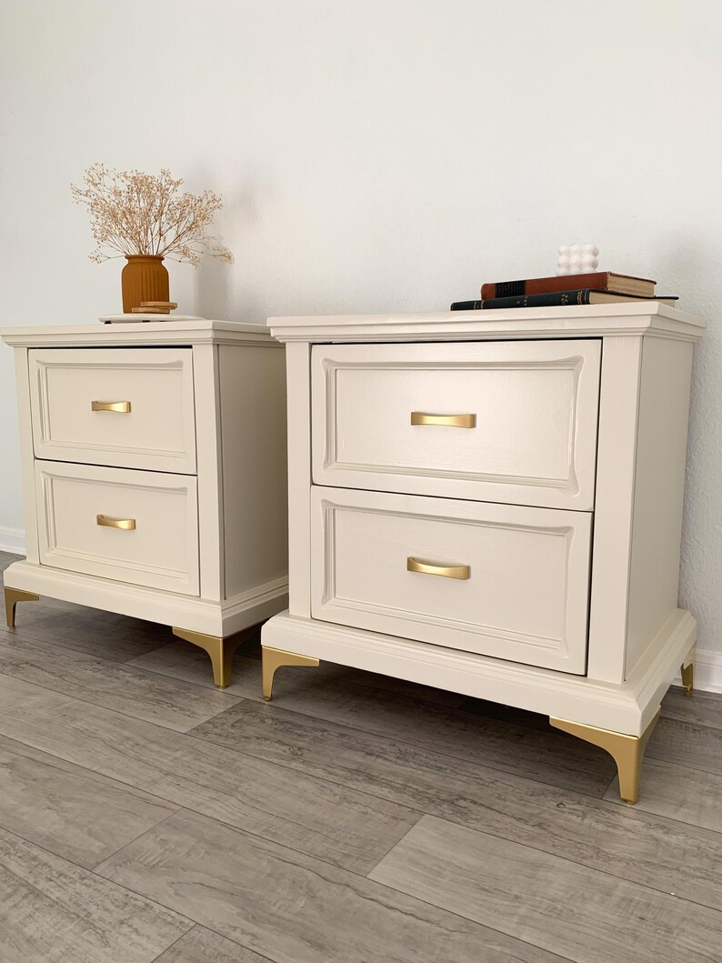 SOLD!! Beige Solid Wood Nightstands Pair - Etsy