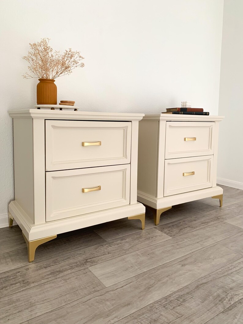 SOLD!! Beige Solid Wood Nightstands Pair - Etsy