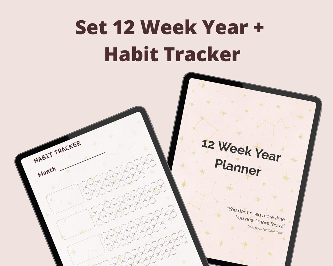 12 Week Year Planner + Habit Tracker Bundle | Digital Productivity Set ...