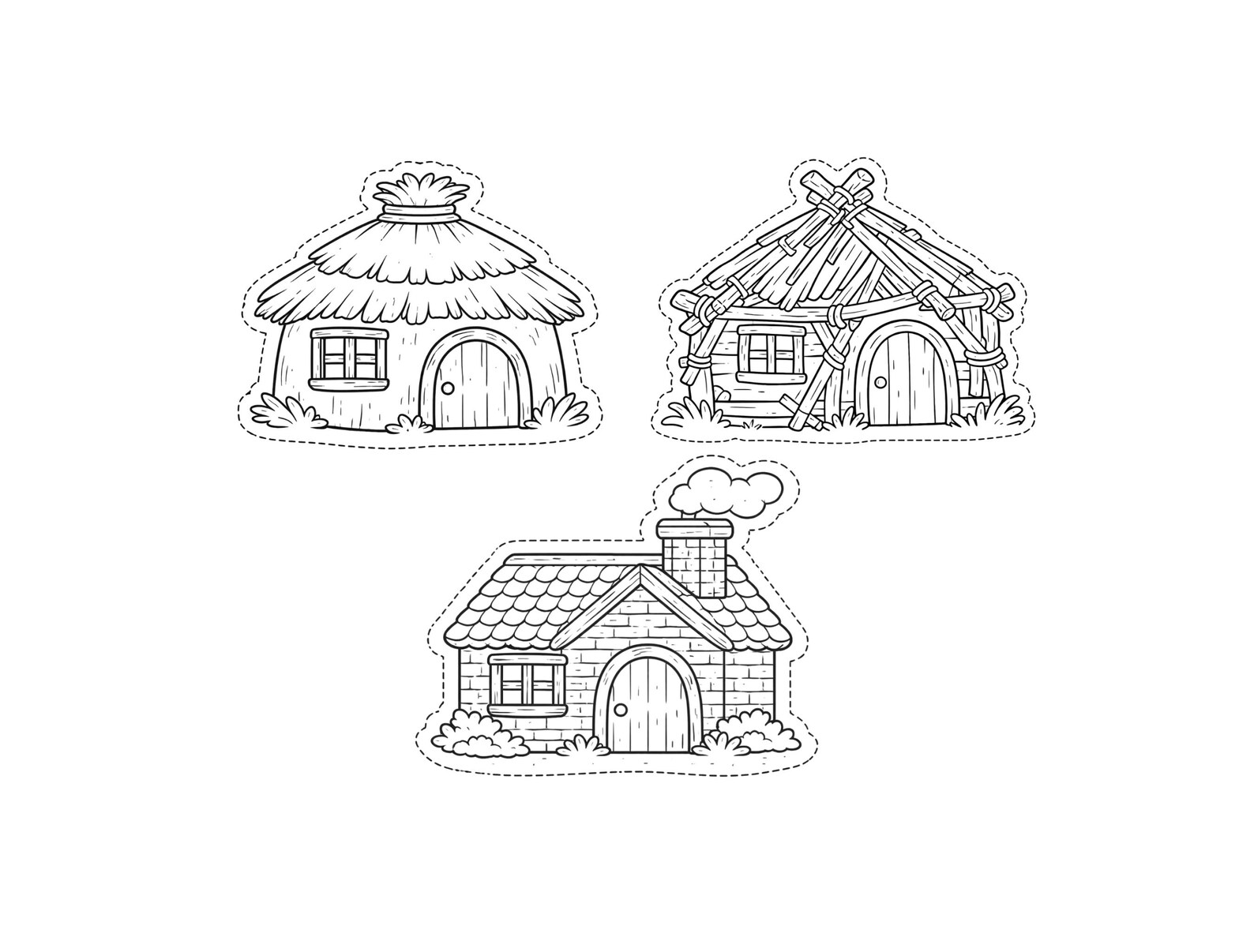 Three Little Pigs Color, Cut & Paste Activity (PDF Download) - Etsy