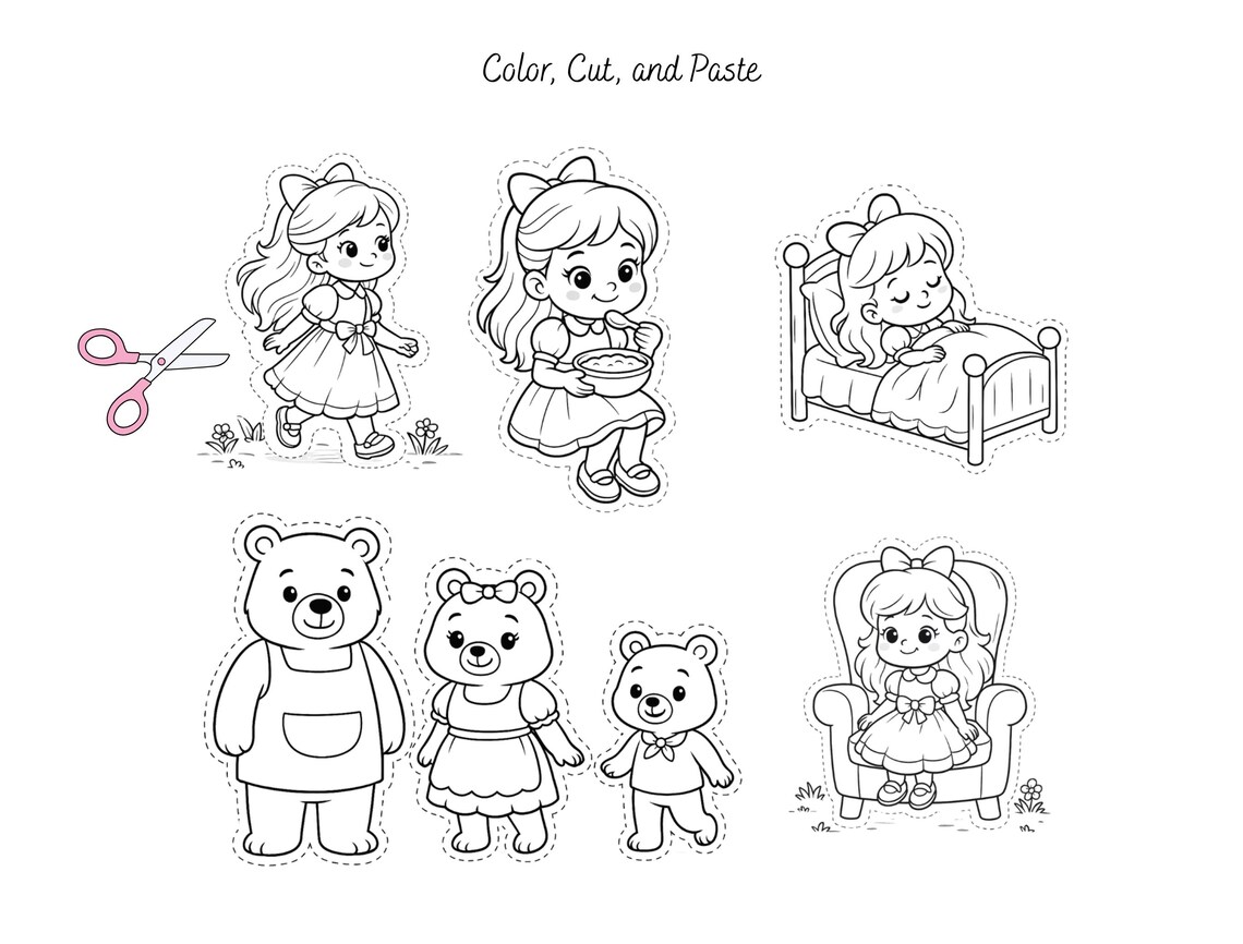 Goldilocks & the Three Bears Printable, Color, Cut, Paste Activity ...