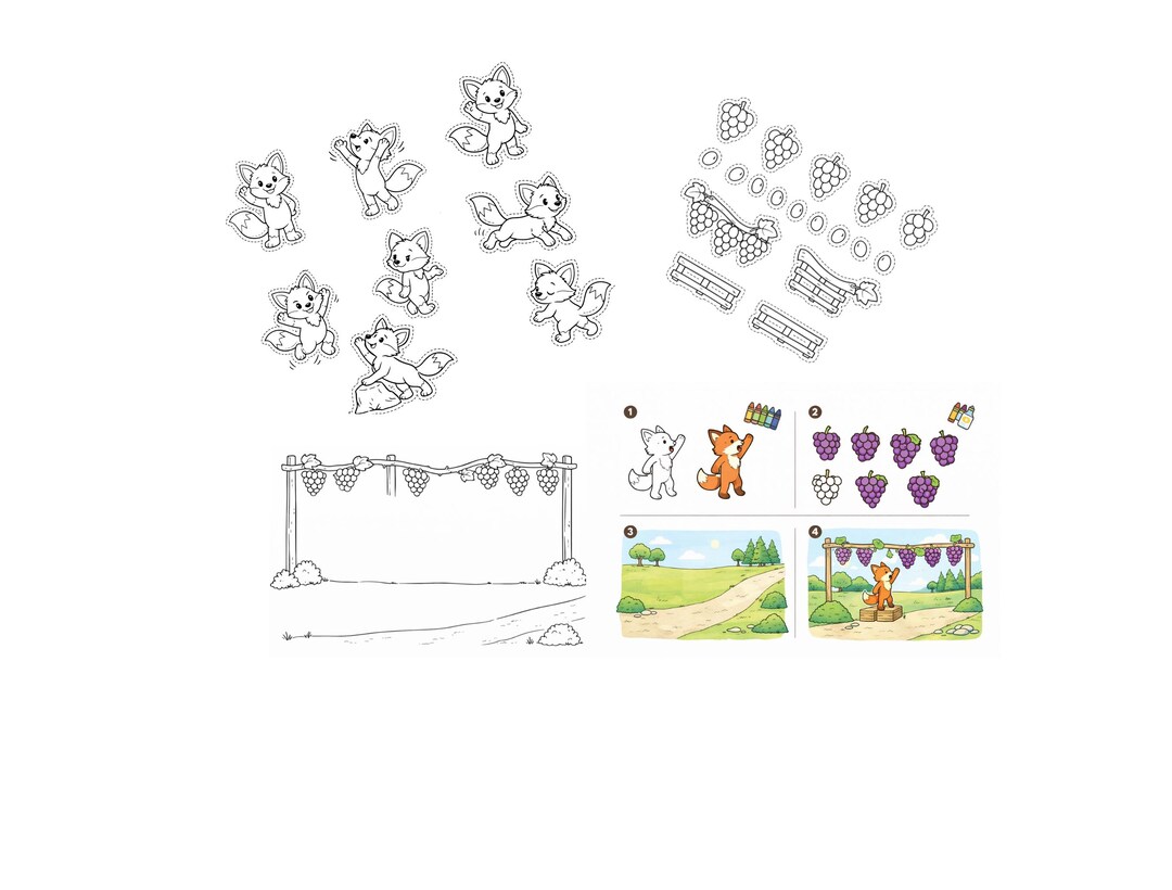 Fox and Grapes Story Kit | Aesop's Fable, Cut & Paste (PDF Download) - Etsy