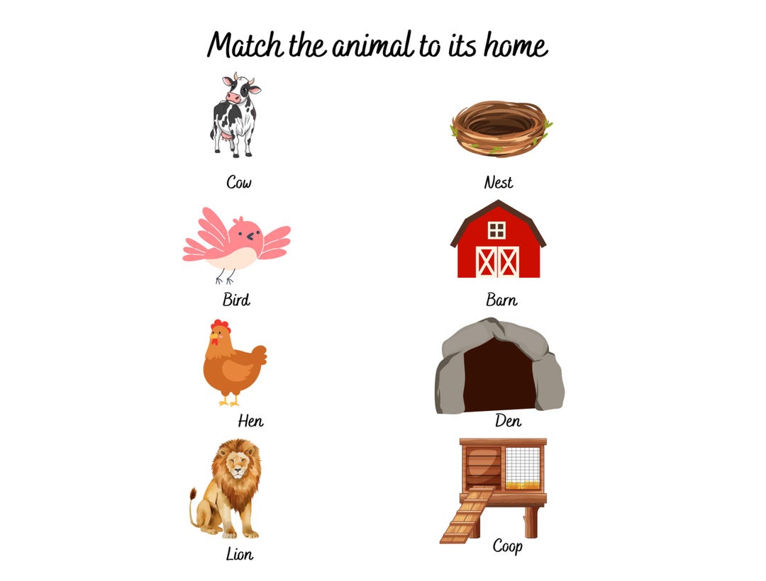 Matching Worksheets for Preschool/kindergarten, Animal Themed, Digital ...