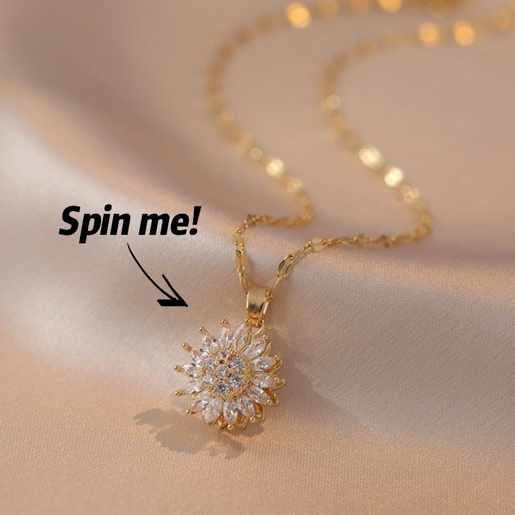 Dainty Sunflower Spinner Necklace Pendant Fidget Spinner Jewelry Worry ...