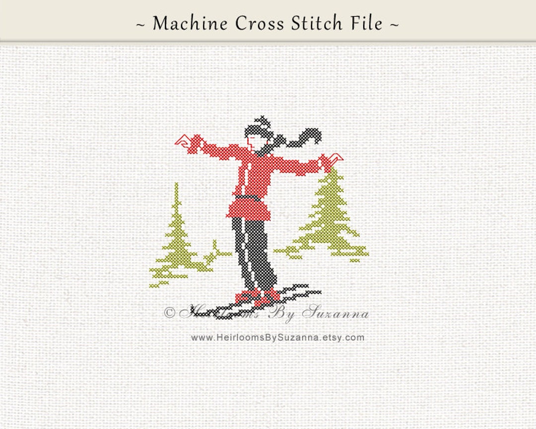 Machine Cross Stitch Embroidery Design - Old Fashioned Male Skier ...