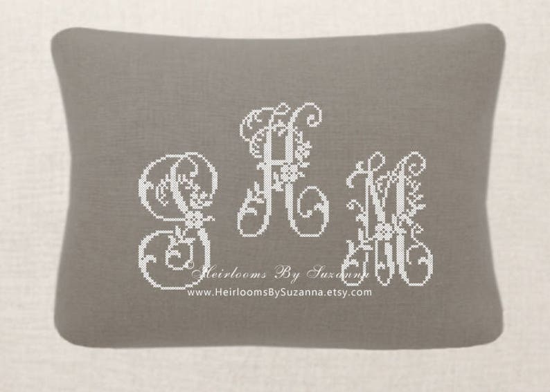 Large Floral Script Monogram Set Machine Cross Stitch | Etsy