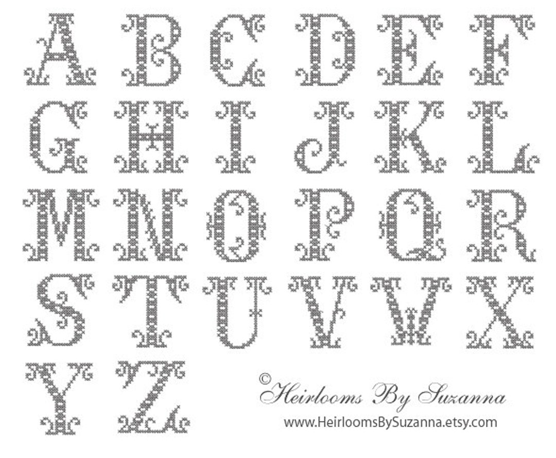 Antique Ornamental Machine Cross Stitch Monogram Set Machine Embroidery ...