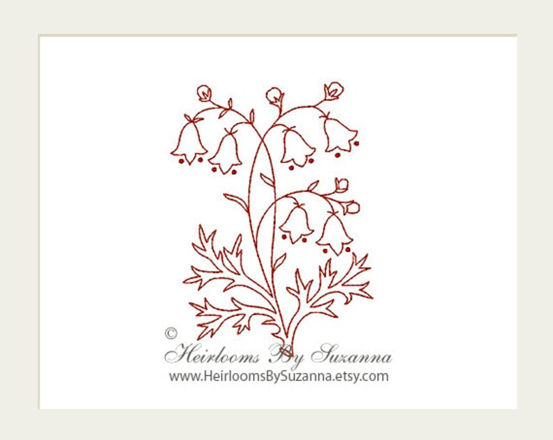 Machine Embroidery Redwork Colorwork Flower Design Bell - Etsy