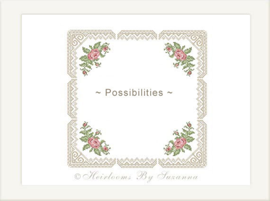 Lace Corner and Lace Edging With Roses - Original Machine Cross Stitch ...