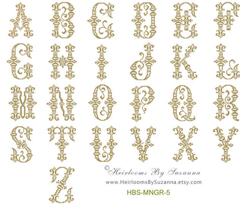 Large Ornamental Machine Cross Stitch Monogram Set Antique Machine ...
