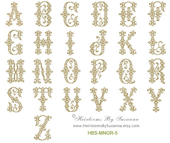 Large Ornamental Machine Cross Stitch Monogram Set Antique Machine ...