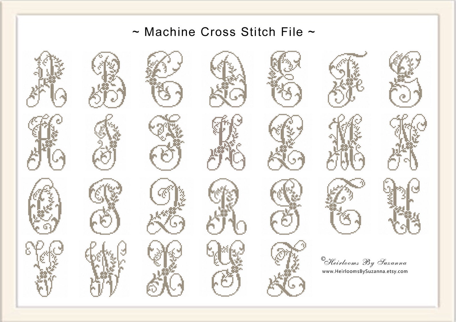 Large Floral Script Monogram Set, Machine Cross Stitch Initial, Floral ...