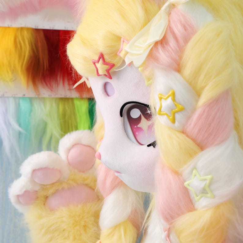 Pastel Bunny Furry Head Sculptable Ears Paw Gloves Sweet Cosplay Mask ...