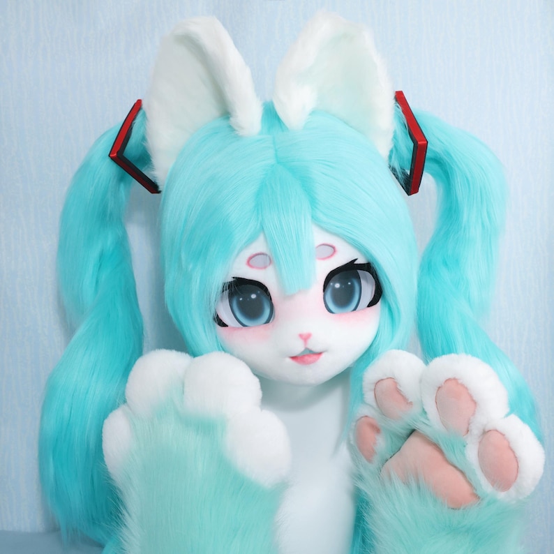 Hatsune Bunny Furry Mask Handmade Kigurumi Cosplay Head Twin Pigtails ...