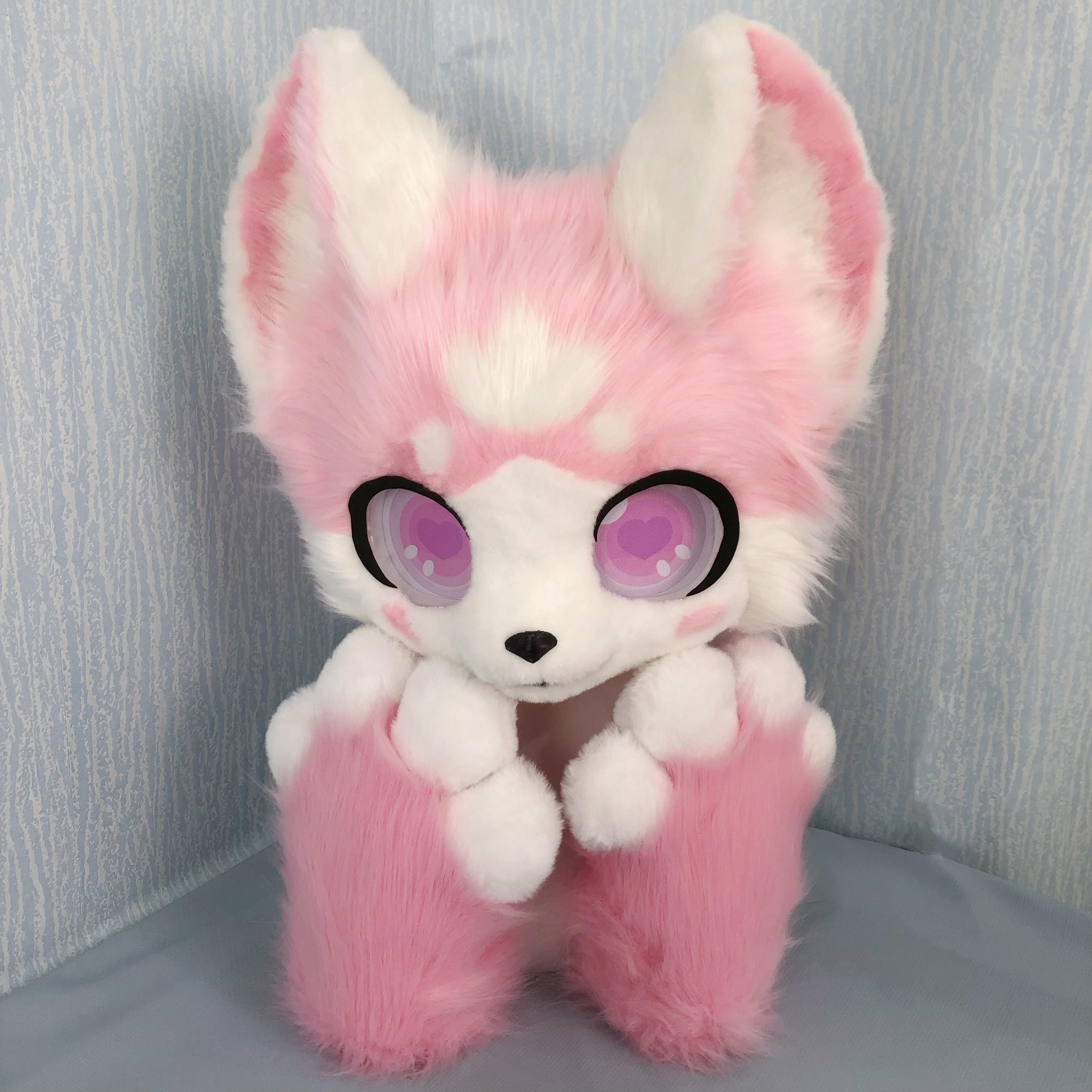 Kawaii Pink Fox Fursuit Head With Matching Paws and Hair Accessories ...