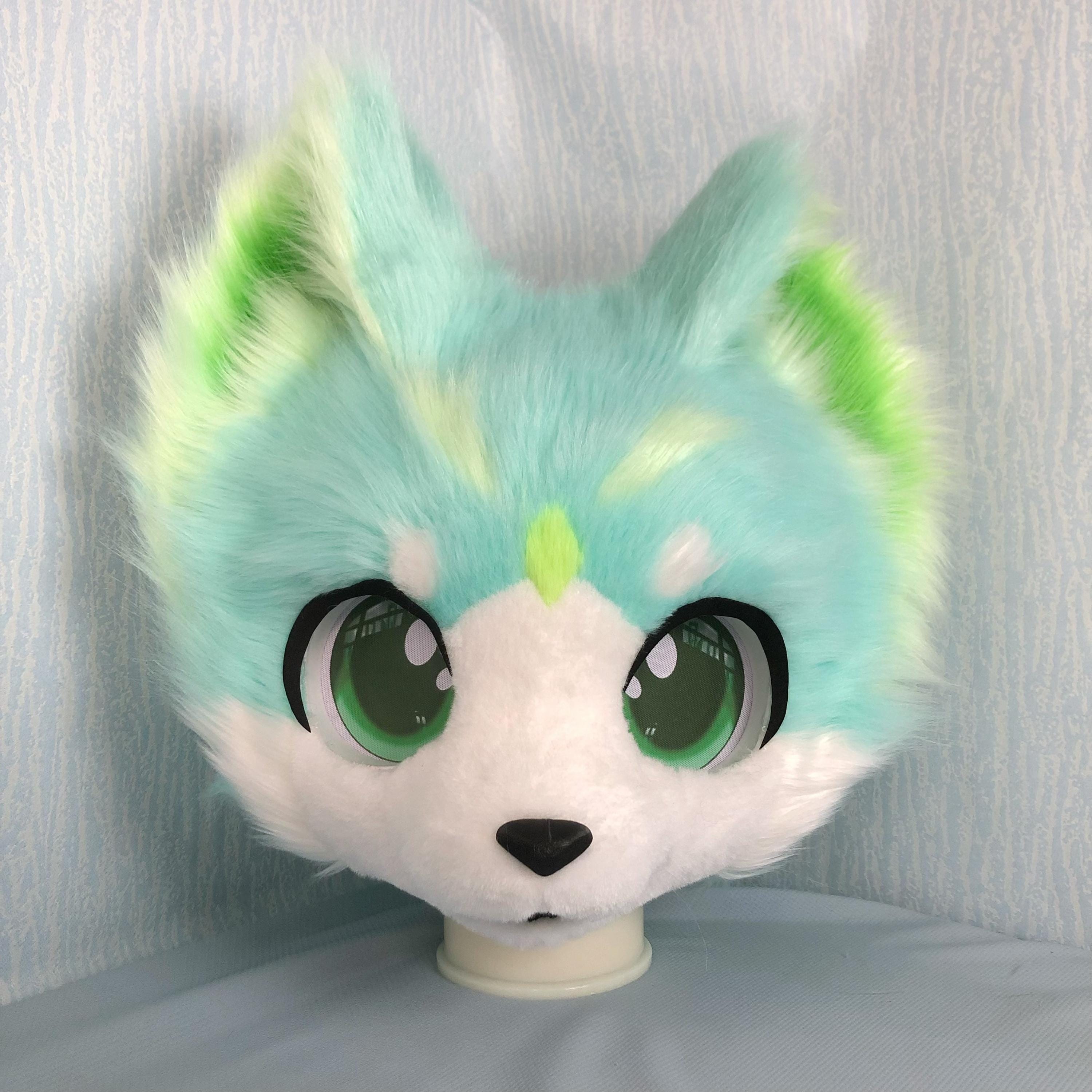 Green Fox Fursuit Head With Matching Paws and Hair Accessories Fluffy ...