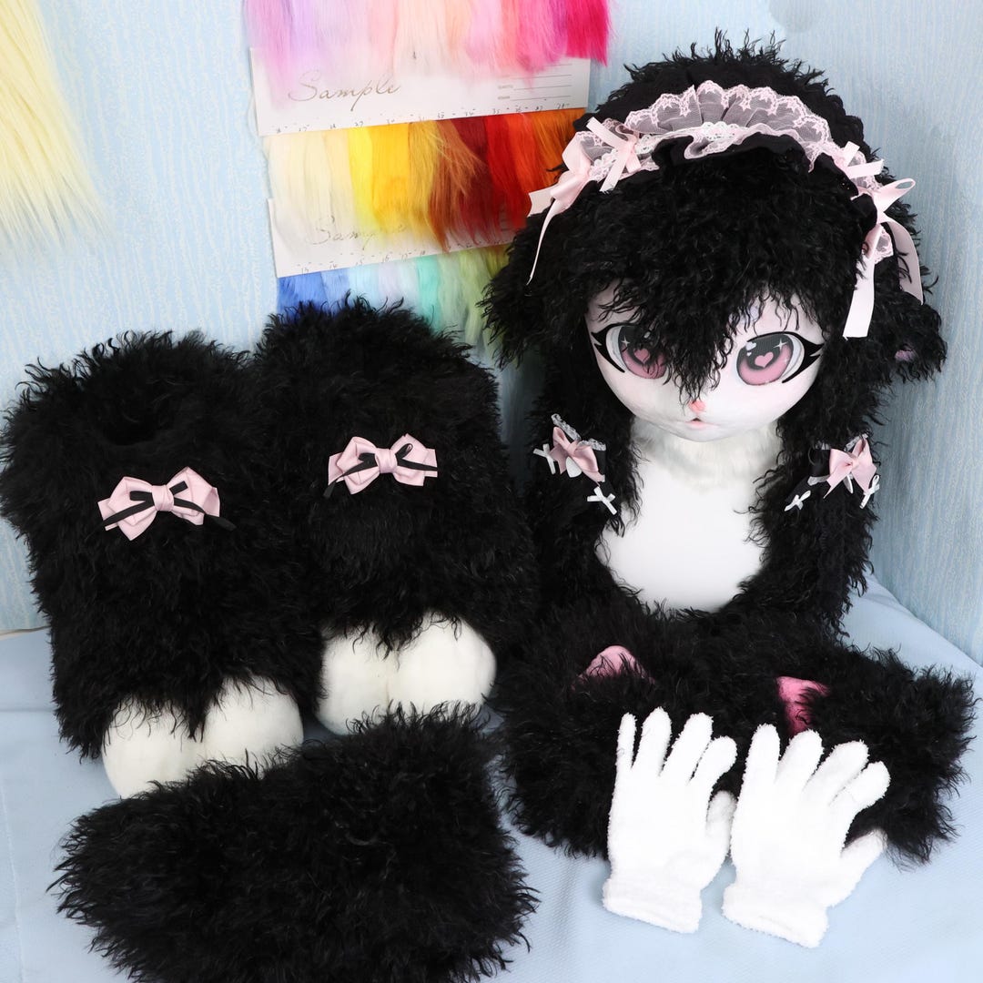 Black Gothic Lolita Sheep Fursuit Set Handmade KIG Style Costume Head ...