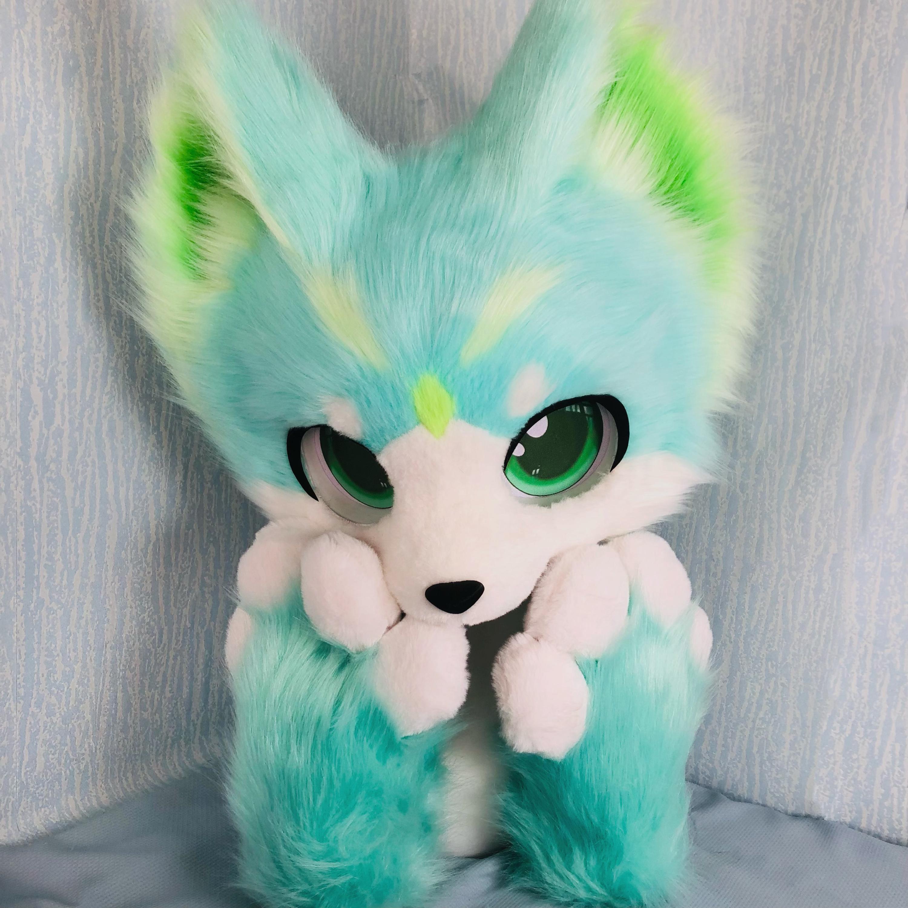 Green Fox Fursuit Head With Matching Paws and Hair Accessories Fluffy ...