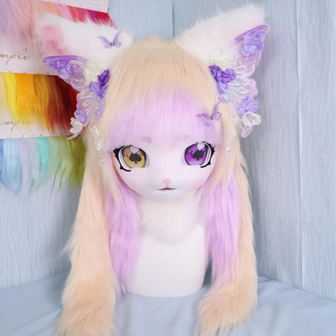 Pastel Cat Fursuit Head Heterochromatic Eyes Handmade Cosplay Mask ...