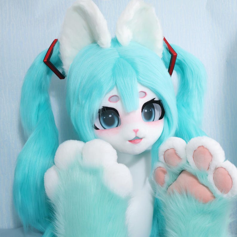 Hatsune Bunny Furry Mask Handmade Kigurumi Cosplay Head Twin Pigtails ...