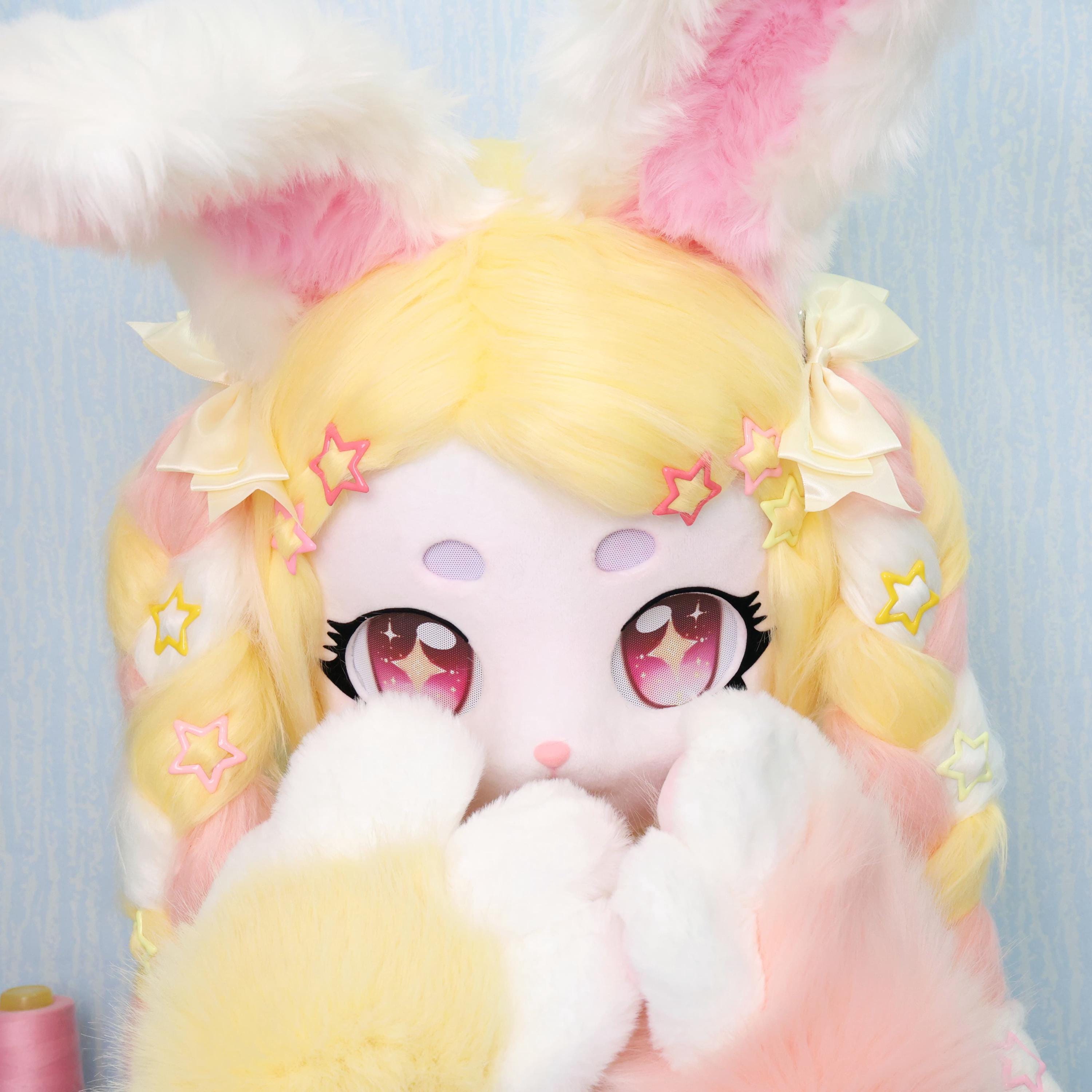 Pastel Bunny Furry Head Sculptable Ears Paw Gloves Sweet Cosplay Mask ...