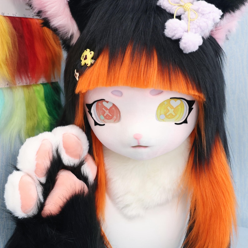 Black Orange Cat Fursuit Head Heterochromatic Eyes Handmade Furry ...