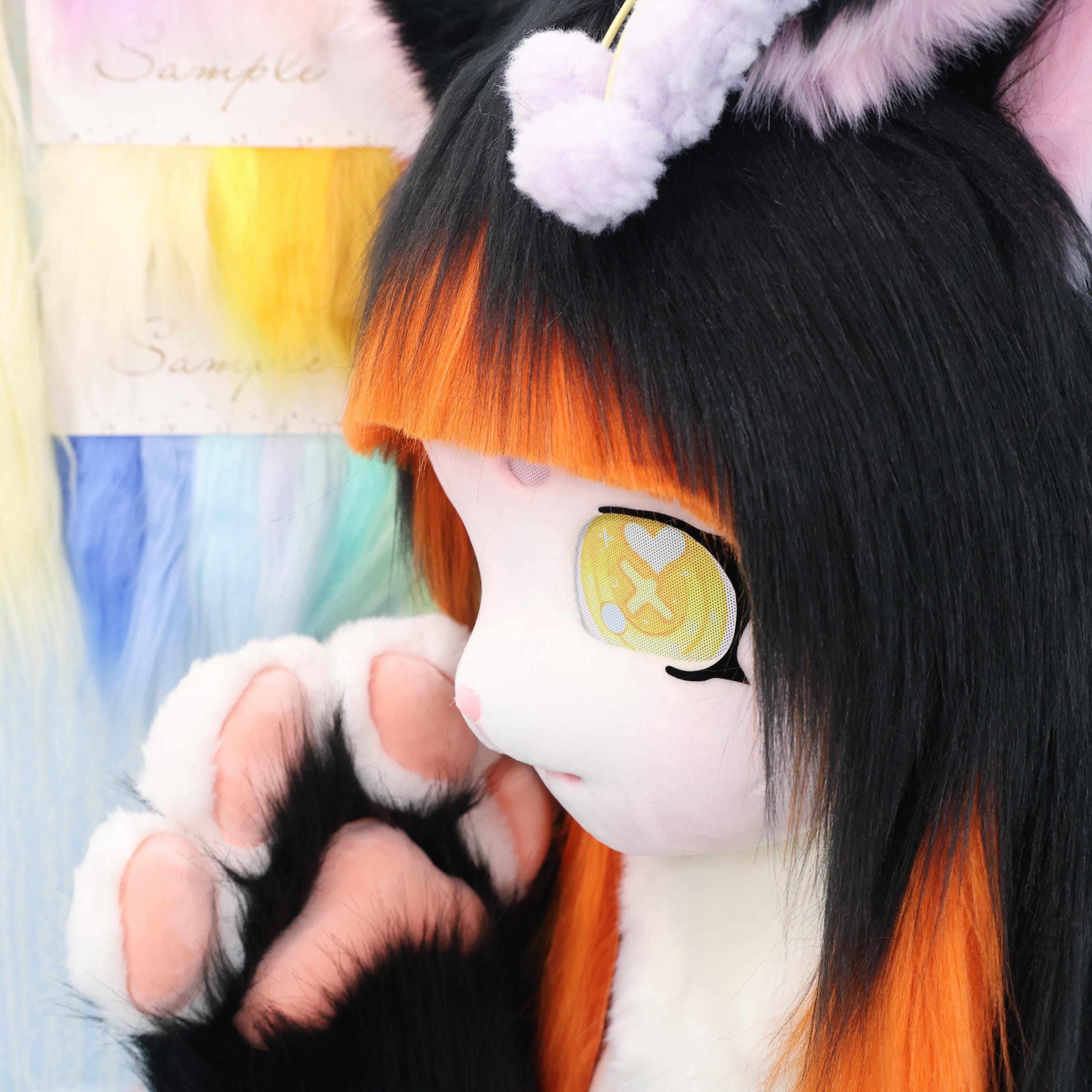 Black Orange Cat Fursuit Head Heterochromatic Eyes Handmade Furry ...