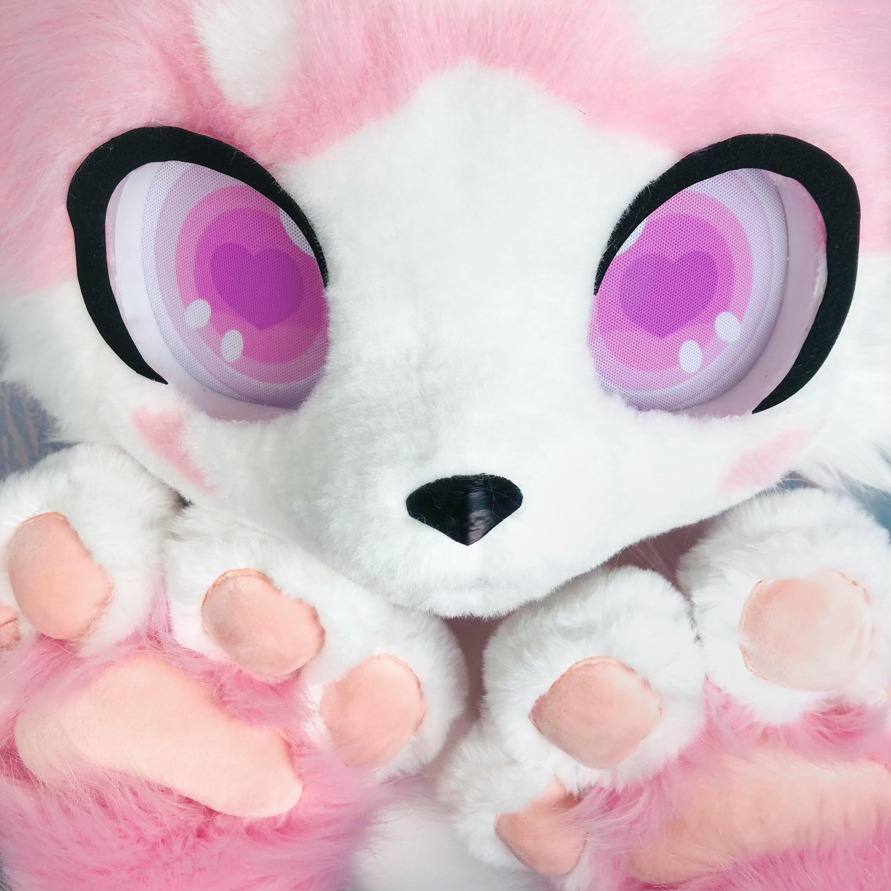 Kawaii Pink Fox Fursuit Head With Matching Paws and Hair Accessories ...