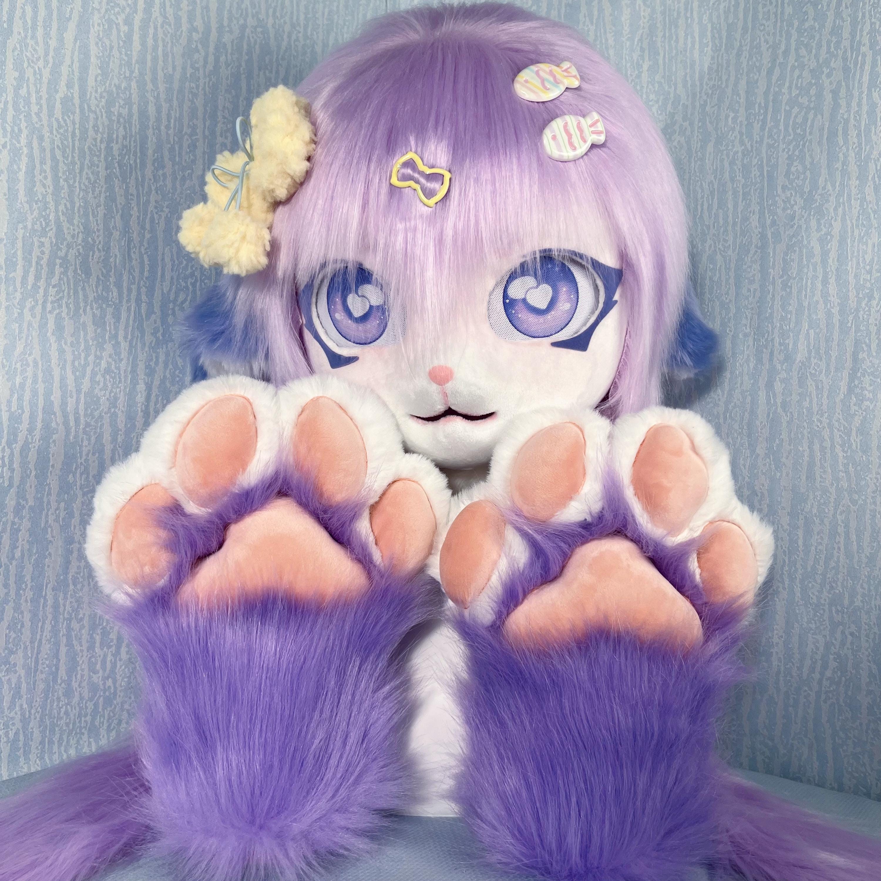 Pastel Purple Furry Head With Droopy Ears Matching Paws and Hair ...