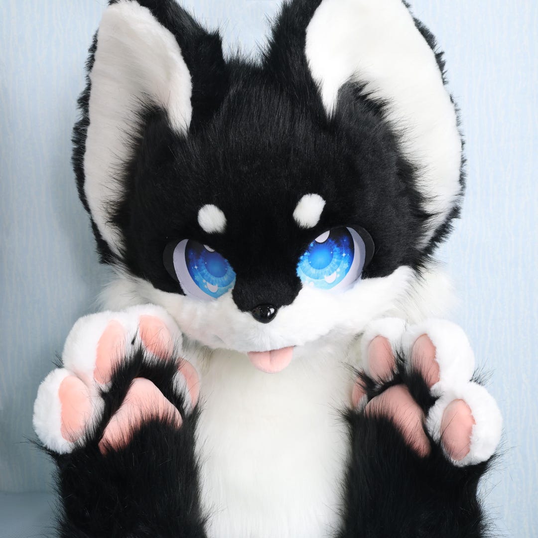 Black White Dog Fursuit Head Paws Magnetic Tongue Ready Wear KIG Style ...